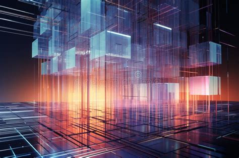 Visual Exploration Cube And Grid Space Depicted In 3d Rendering Stock Illustration