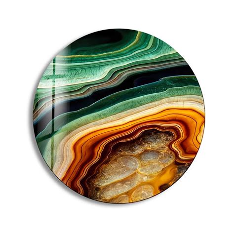 Green Gold Marble Round Glass Wall Art Custom Glass Photo Prints