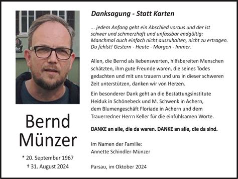 Traueranzeigen Von Bernd Münzer Trauer38 De