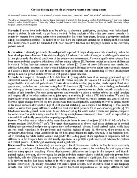 Pdf Cortical Folding Patterns In Extremely Preterm Born Young Adults