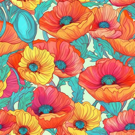 Premium Ai Image Vibrant Poppy Flowers In A Repeating Seamless Pattern Ai Generated