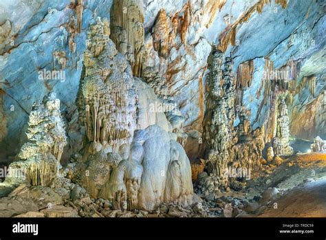 Cave Shaped Limestone Geological Formations With Beautiful Stalactites