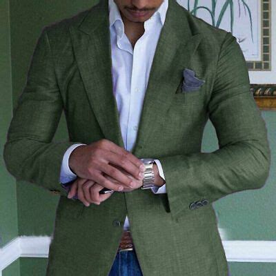 Mens Linen Green Suits Summer Beach Jacket Slim Fit For Men Groom