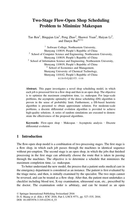 Pdf Two Stage Flow Open Shop Scheduling Problem To Minimize Makespan