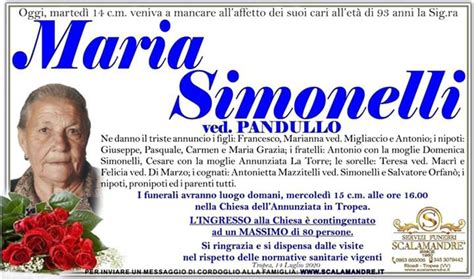Maria Simonelli Si è Serenamente Spenta Tropeaedintorniit