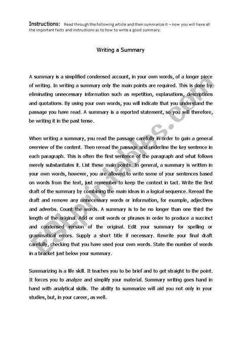 Summary Writing Examples With Answers Summary Writing Examples With Answers