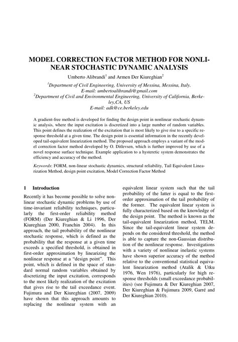 Pdf The Model Correction Factor Method In Nonlinear Stochastic