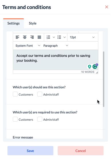 terms and conditions checkbox