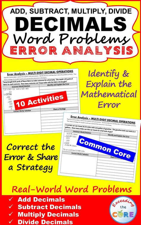 Decimals Word Problems Error Analysis Have Your Students Apply Their