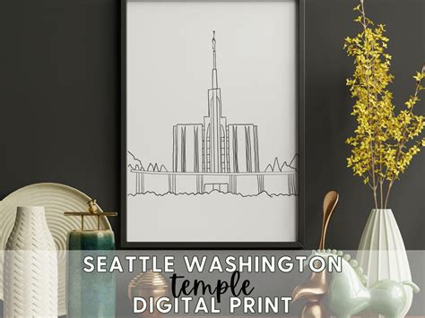 Seattle Temple Line Art Printable Digital Download Lds Baptism