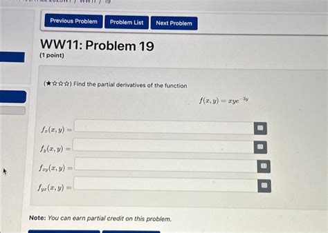 previous problem ww11 problem 19 1 point fx x y