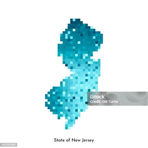 벡터 고립 된 기하학적 일러스트 레이 션 얼음 푸른 지역 미국 뉴저지 주지도 Nft 템플릿의 픽셀 아트 스타일입니다 그라디언트 텍스처 뉴저지에 대한 스톡 벡터 아트 및 기타