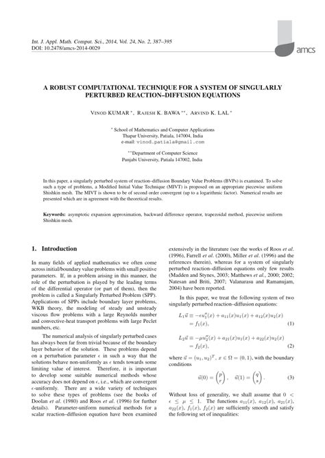 Pdf A Robust Computational Technique For A System Of Singularly Perturbed Convection Diffusion