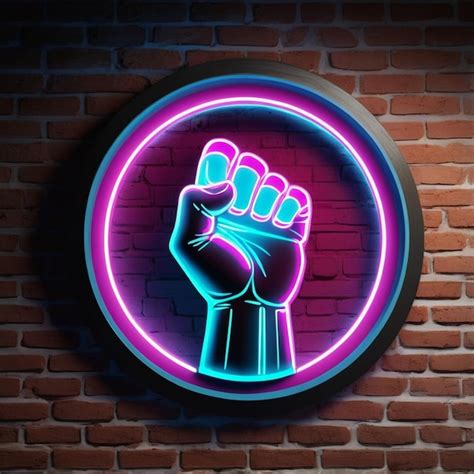 Pixel Hand Cursor Glowing Neon Icon On Brick Wall Background Premium Ai Generated Image