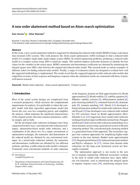 Pdf A New Order Abatement Method Based On Atom Search Optimization