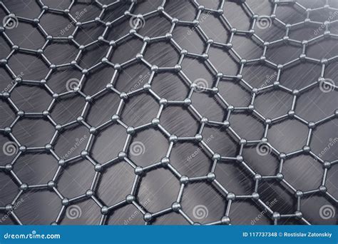 3d Rendering Of Graphene Surface Grey Bonds With Carbon Structure