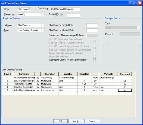 User Defined Deduction Formula
