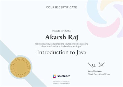 Excited To Announce That I Have Completed Introduction To Java Course
