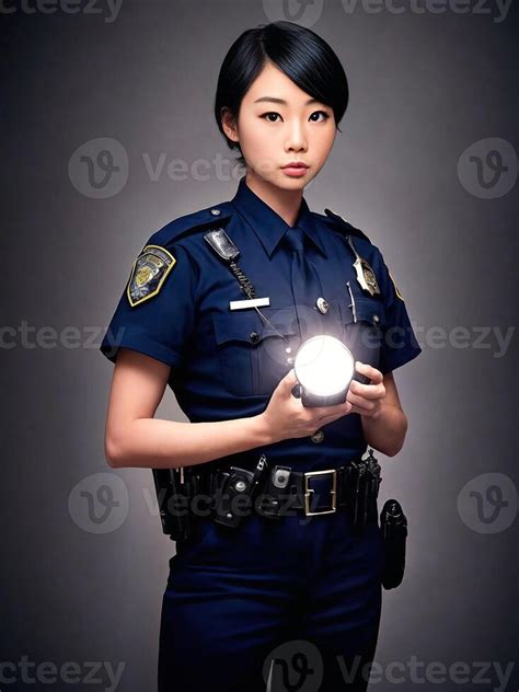 Portrait Of Beautiful Asian Woman Wearing Police Outfit 23997435 Stock