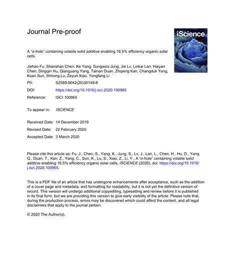 Pdf A σ Hole” Containing Volatile Solid Additive Enabling 165