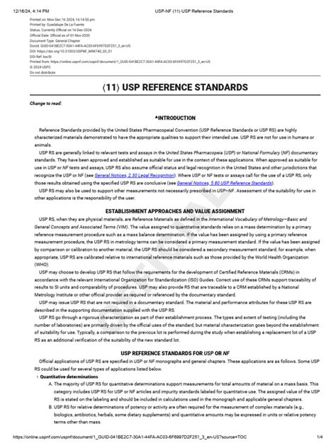 Usp Nf 〈11〉 Usp Reference Standards Pdf Metrology Calibration