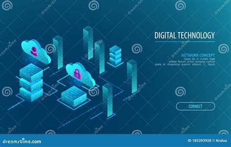 Isometric Big Data Flow Processing Concept Cloud Database Abstract Technology Background Stock