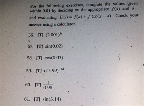 Solved For The Following Exercises Compute The Values Given Chegg