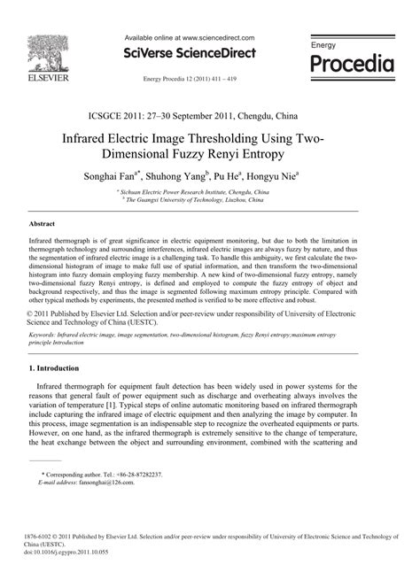 Pdf Infrared Electric Image Thresholding Using Two Dimensional Fuzzy Renyi Entropy