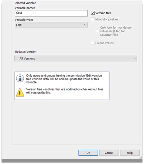 Update Variable Values Without Creating New Version Of File In SOLIDWORKS PDM