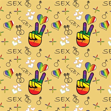 Same Sex Love Seamless Pattern With Thin Icons Coming Out Pride Background Rainbow Color