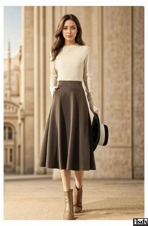 Fisdy Minimalist Slim Fit High Waisted Pleated Patchwork Midi Skirt