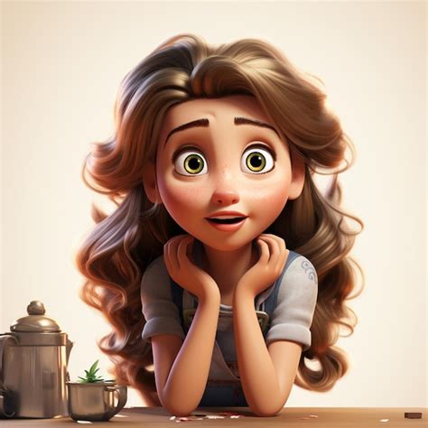 Premium Photo Cute Animated Girl In Cartoon Style With A Happy Face