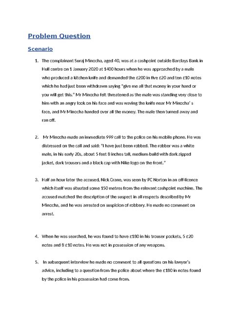 Problem Question Formative Plan Problem Question Scenario 1 The