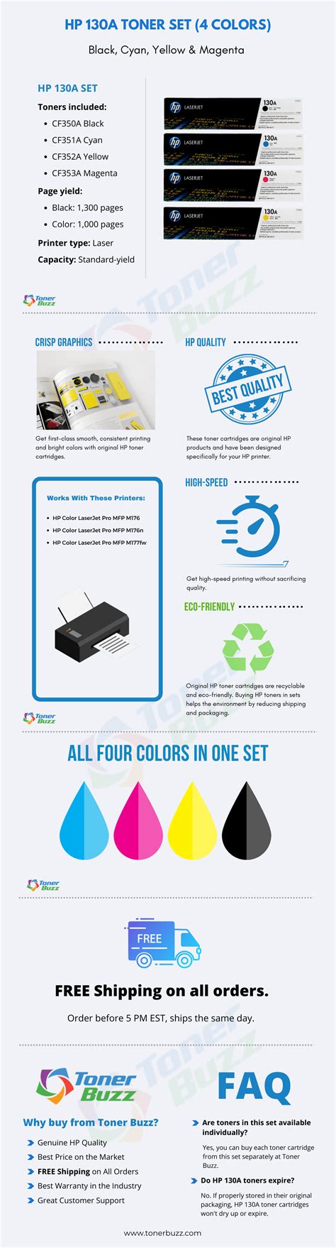 Hp 130a Set 4 Pack Original Toner Combo All Four Colors Included