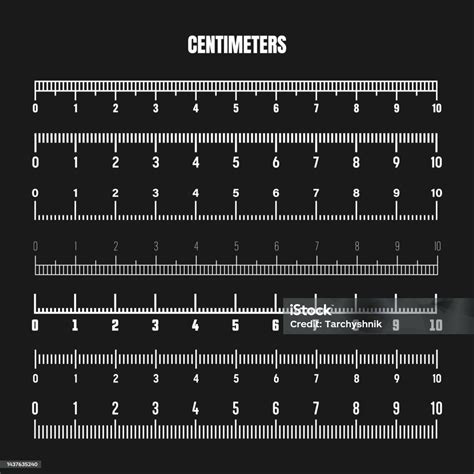 길이 또는 높이를 측정하기위한 사실적인 흰색 센티미터 스케일 분할이 있는 다양한 측정 스케일 눈금자 테이프 측정 표시 크기 표시기 벡터 일러스트 레이 션 0명에 대한 스톡