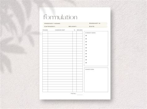 Skincare Formulation Template Pdf Printable Recipe Cosmetics Natural