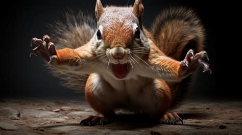 Premium Ai Image Angry Squirrel In Death Strike Pose Vray Tracing And Photorealistic Techniques