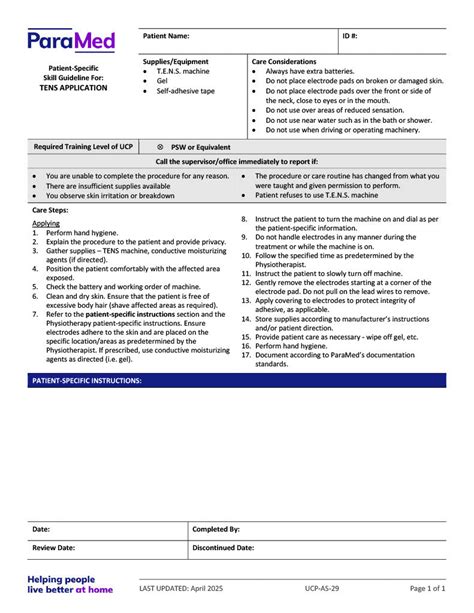 Tens Application Skill Guideline Extendicare Print Shop