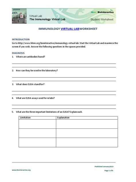 Immunology Worksheet Virtual Lab Pdf Elisa Diseases And Disorders
