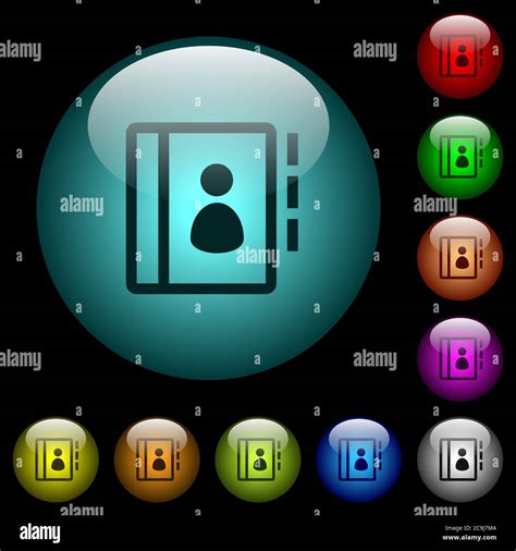 Contacts Icons In Color Illuminated Spherical Glass Buttons On Black