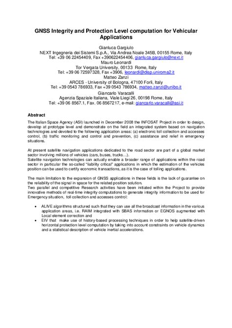 Pdf Gnss Integrity And Protection Level Computation For Vehicular Applications