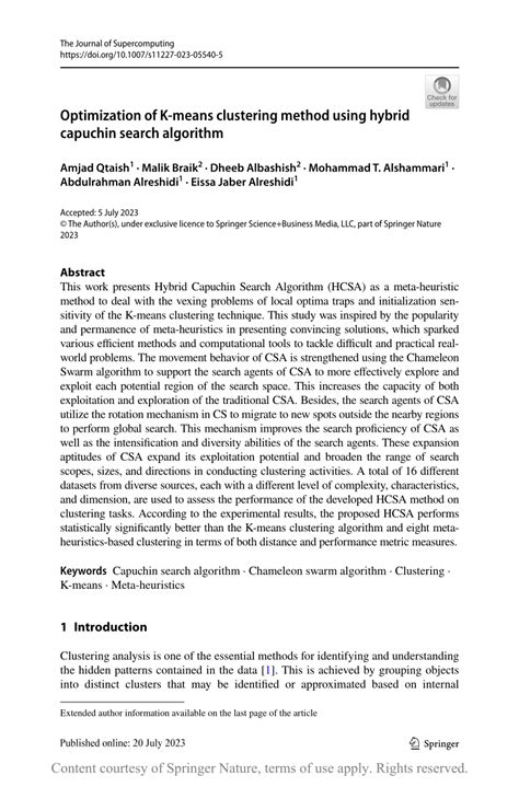 Optimization Of K Means Clustering Method Using Hybrid Capuchin Search