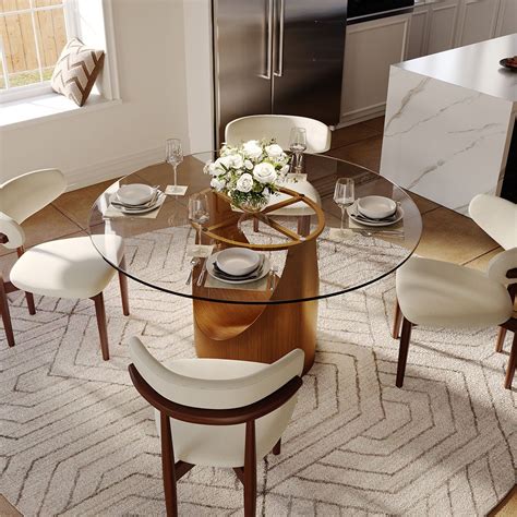 Modern Round Glass Dining Table For 4 Povison