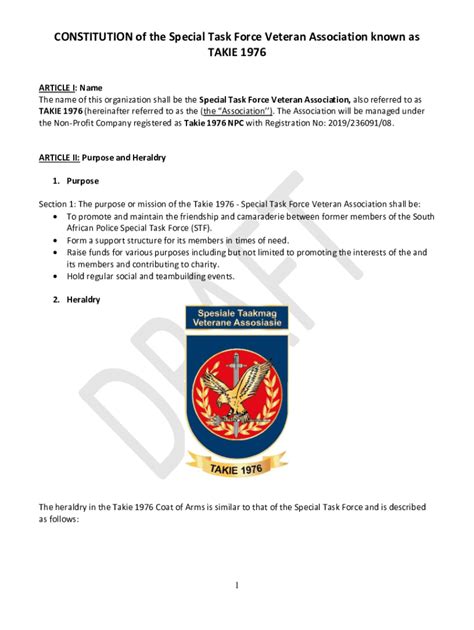 Fillable Online This Sample Constitution Is Provided As A Guide For Use In Developing