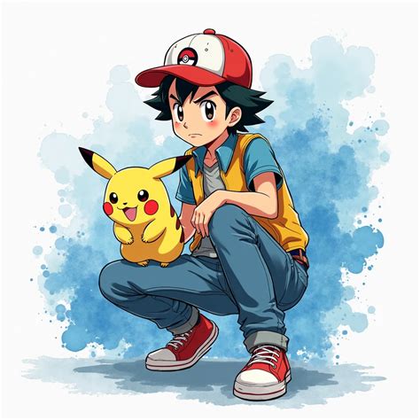 A Highly Detailed Digital Illustration In Anime Style Featuring Ash Ketchum And Seaart Ai