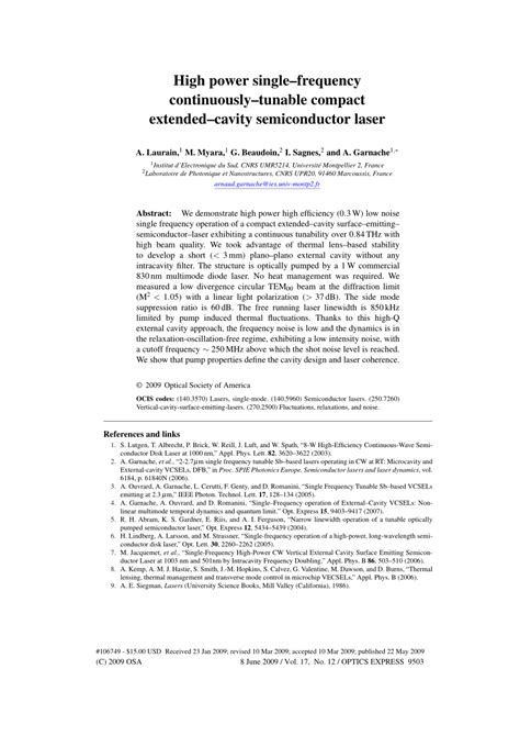 Pdf High Power Singlefrequency Continuouslytunable Compact Extendedcavity Semiconductor Laser