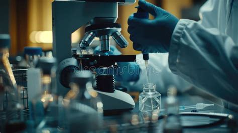 Scientist Examining Sample Under Microscope Stock Image Image Of Research Investigation