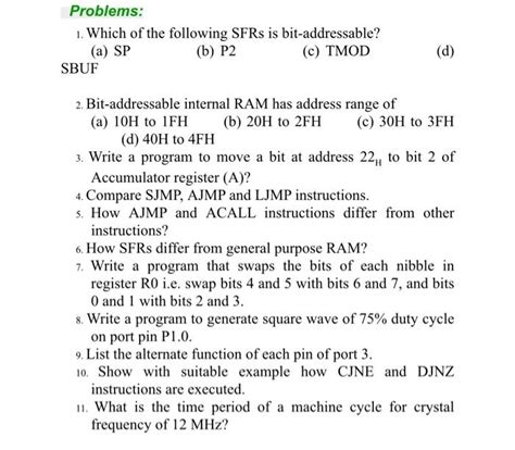 Solved 1 Which Of The Following Sfrs Is Bit Addressable