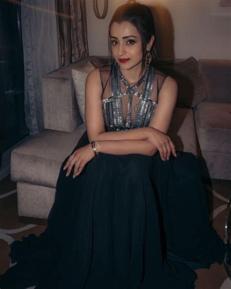 Trisha Krishnan Epitomises Minimalistic Glam In Metallic Black Gown And