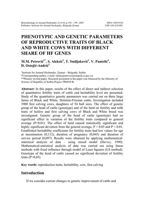 Pdf Phenotypic And Genetic Parameters Of Reproductive Traits Of Black